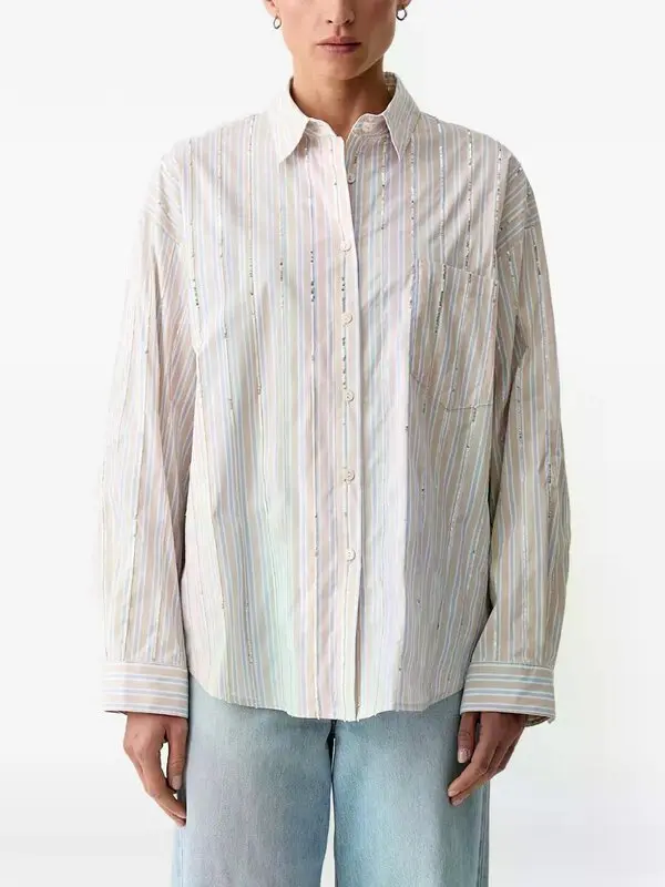 ISABELLE BLANCHE Embellished Striped Shirt - Neutrals