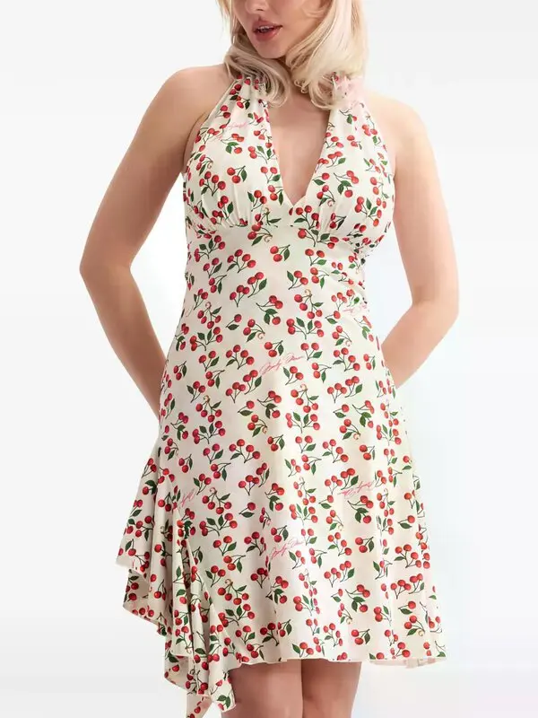 Guess Cherry Print Handkerchief Hem Mini Dress