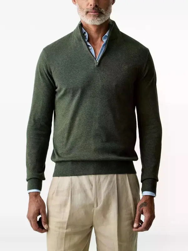 HACKETT LONDON Quarter-zip Embroidered Logo Sweater - Green