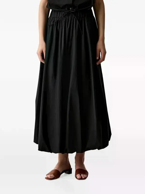Sisley Drawstring Bubble-hem Midi Skirt - Black