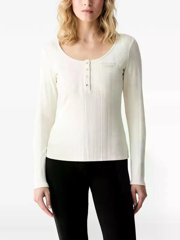 Guess Ribbed-knit Henley Top - Neutrals