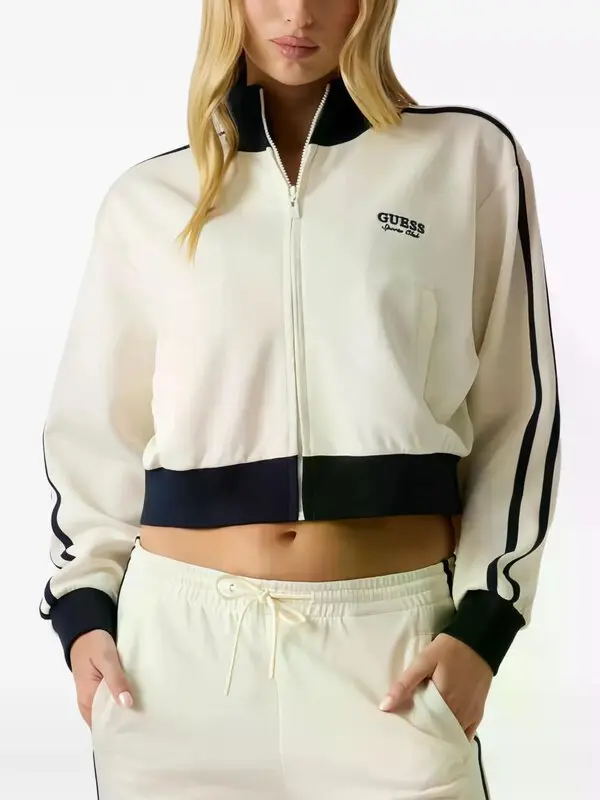 Guess Logo Embroidered Zip-up Sweatshirt - Neutrals
