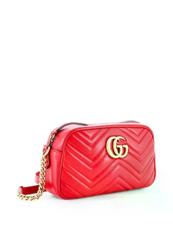 Gucci Gg Marmont Shoulder Bag Matelasse Leather Small Crossbody Bag - Red