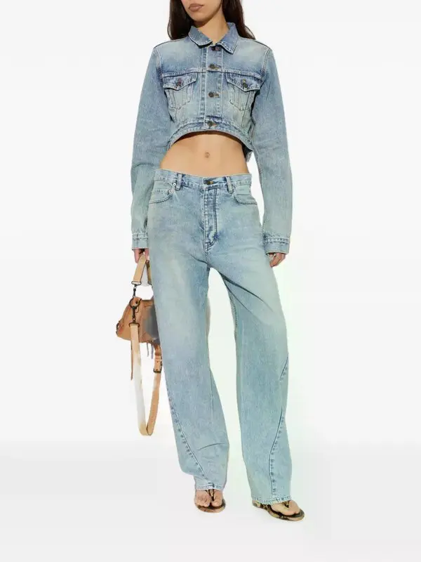 Balenciaga Cropped Distressed Denim Jacket - Blue