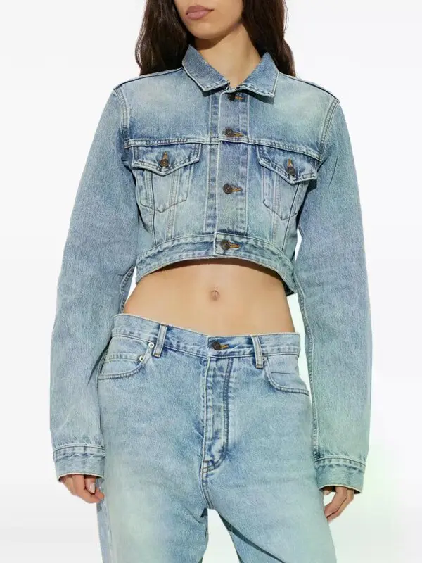 Balenciaga Cropped Distressed Denim Jacket