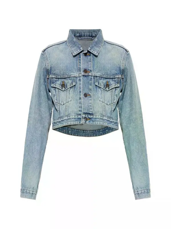 Balenciaga Cropped Distressed Denim Jacket - Blue
