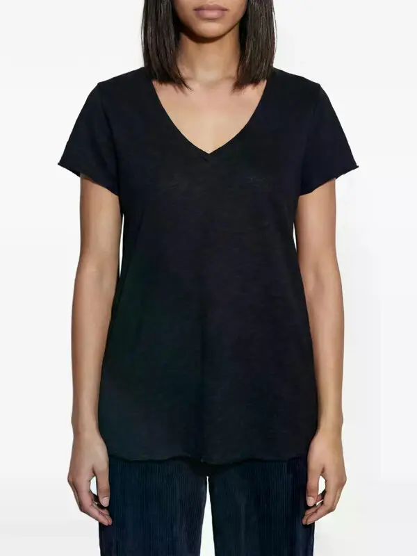 American Vintage Cotton Slub Texture V-neck T-shirt