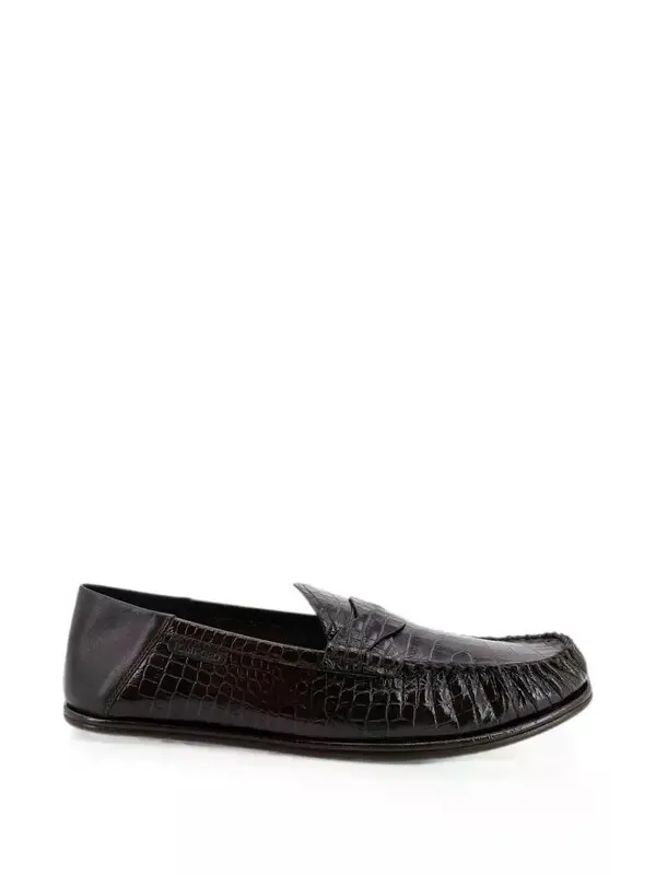 TOM FORD Crocodile-effect Penny Loafers - Brown