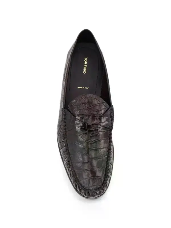 TOM FORD Crocodile-effect Penny Loafers