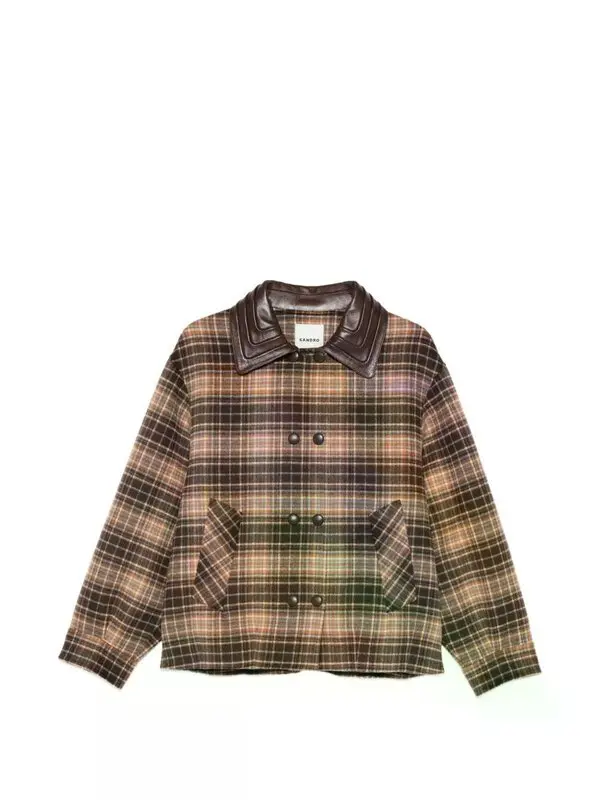 Sandro Checked Leather-collar Jacket - Brown