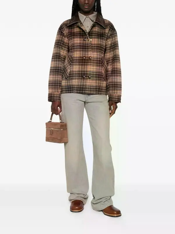 Sandro Checked Leather-collar Jacket