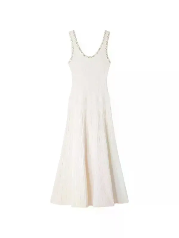 Sandro Sleeveless Scoop Neck Embellished Knitted Dress - White