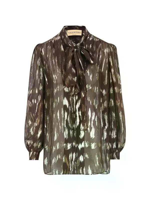 Valentino Garavani Pussy-bow Metallic-effect Shirt - Brown