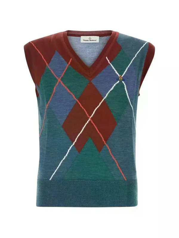 VIVIENNE WESTWOOD Argyle Embroidered Sweater - Blue