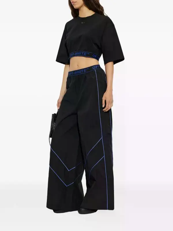Off-White Piped Trim Logo-waistband Wide-leg Track Pants - Black