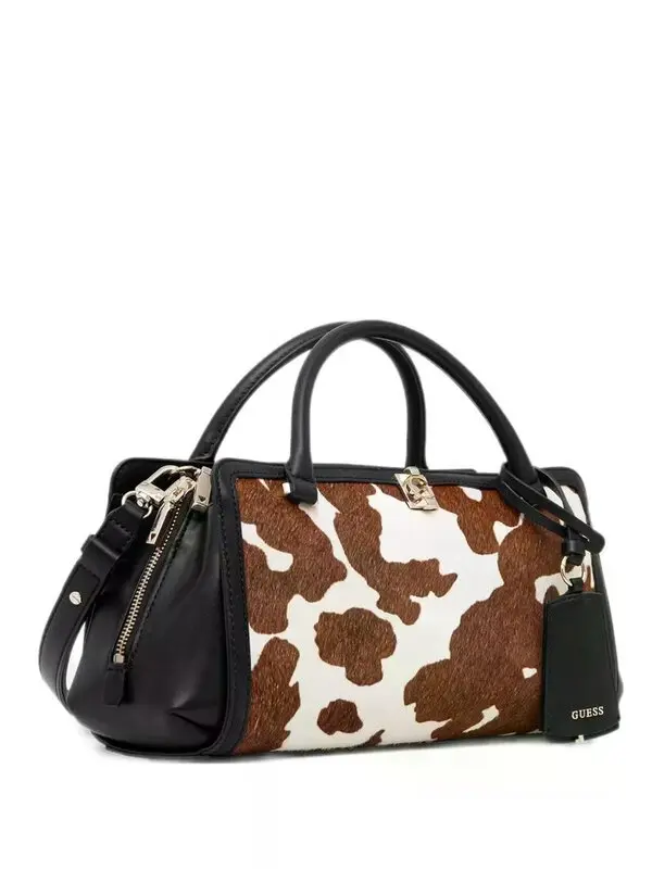 Guess Cow-print Logo-plaque Shoulder Bag - Brown