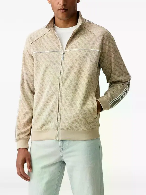 Guess Monogram-print Zip-up Sweater - Neutrals