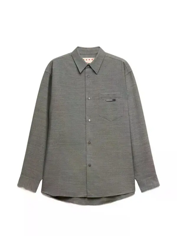 Marni Logo-patch Wool Shirt - Grey