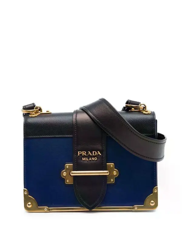 Prada 2010-2026 Saffiano Trimmed City Calf Cahier Crossbody Bag - Blue