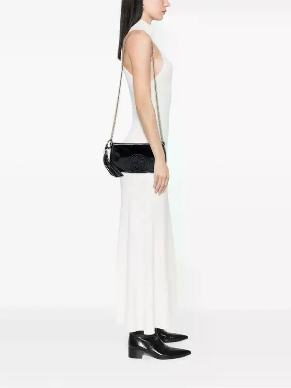 Gucci 2016-2026 Medium Patent Soho Chain Flap Crossbody Bag - Black