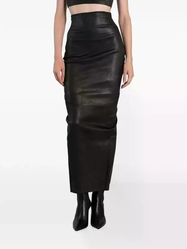 Rick Owens Rear-slit Lambskin Maxi Skirt - Black
