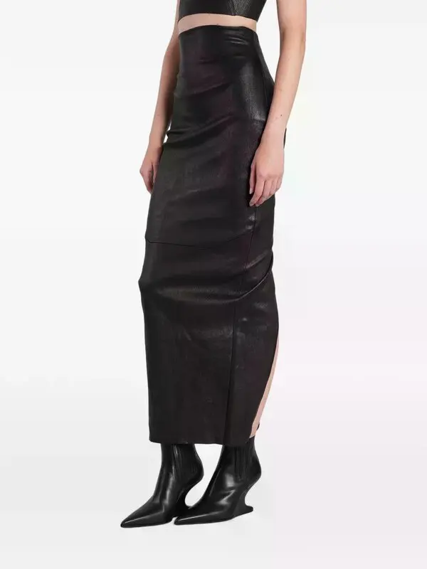 Rick Owens Lambskin Maxi Skirt With Rear Slit
