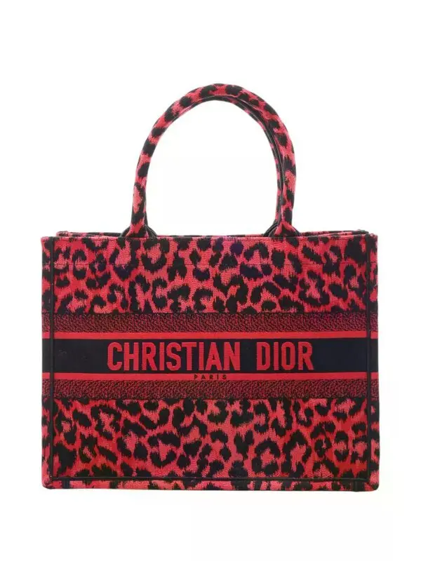 Dior 2010-2021 Mizza Medium Embroidered Canvas Leopard Book Tote Bag - Red