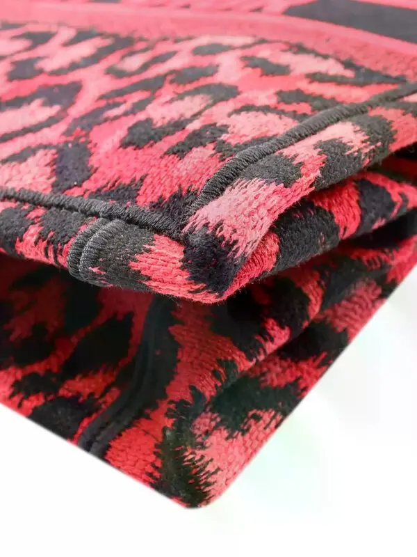 Dior Embroidered Canvas Leopard Book Tote Bag - Red