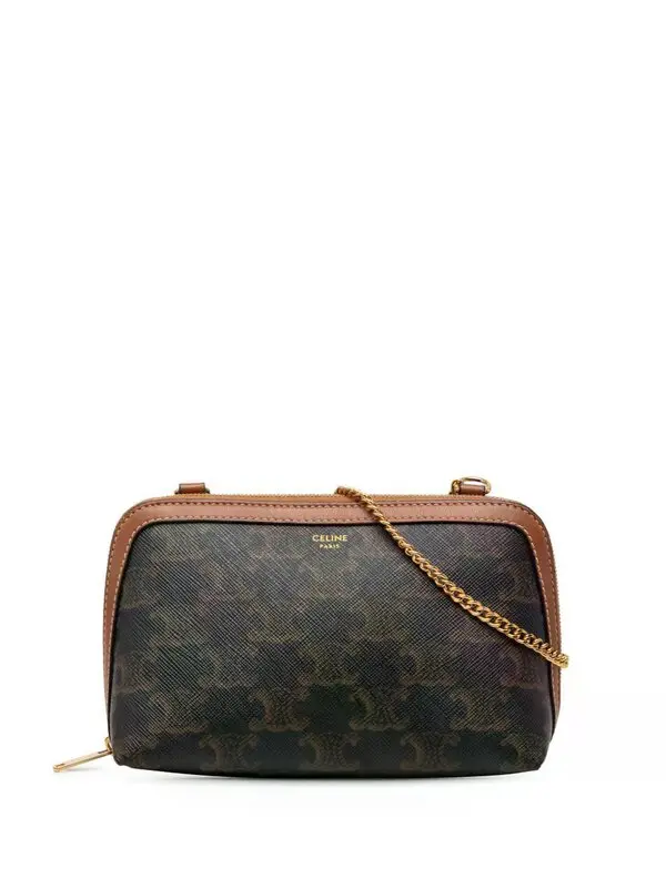 Celine Triomphe Coated Canvas Clutch On Chain Crossbody Bag