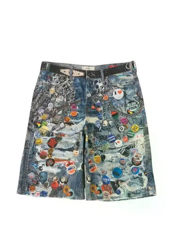 BLDG4 Acropolis Graphic-print Denim Shorts - Blue