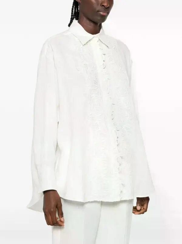 Ermanno Scervino Lace-embroidered Linen Shirt - White