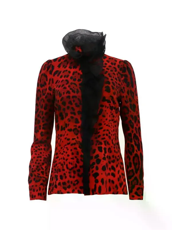 Dolce & Gabbana Leopard Print Ruffled Blouse - Red