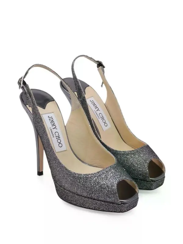 JIMMY CHOO Glitter Peep-toe Slingback Pumps - Grey