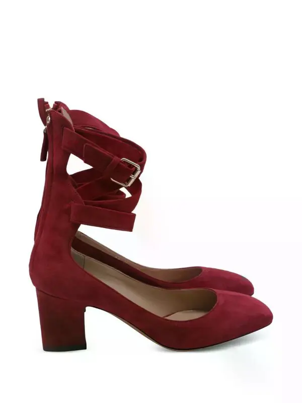 Valentino Garavani Suede Square Toe Ankle Strap Pumps - Red