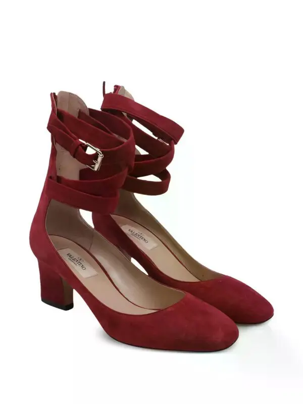 Valentino Garavani Suede Square Toe Ankle Strap Pumps