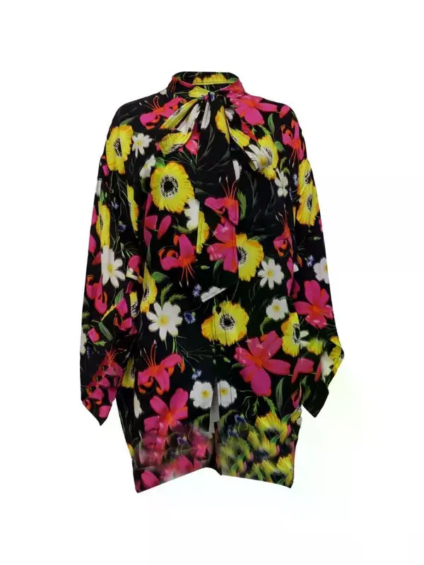 Balenciaga Floral-print Tie-neck Blouse - Black