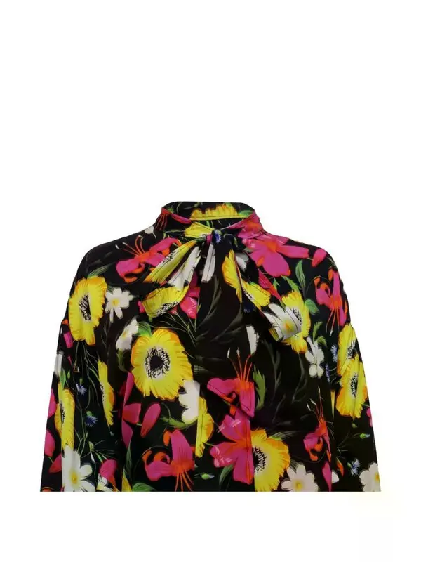 Balenciaga Floral Print Tie Neck Long Sleeve Blouse