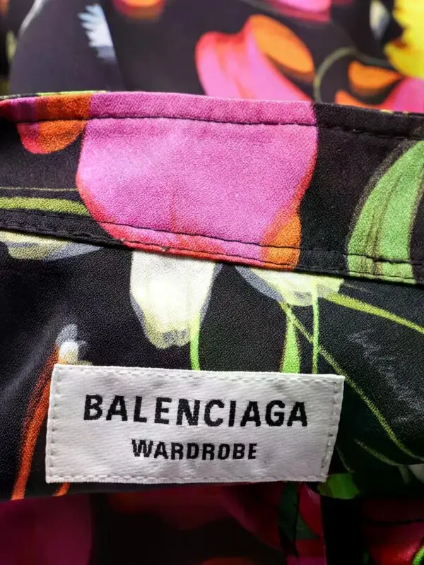 Balenciaga Floral Print Tie Neck Long Sleeve Blouse