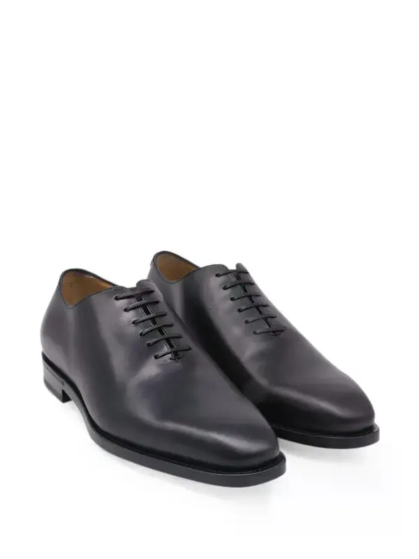 FERRAGAMO Leather Lace-up Almond Toe Oxford Shoes - Black