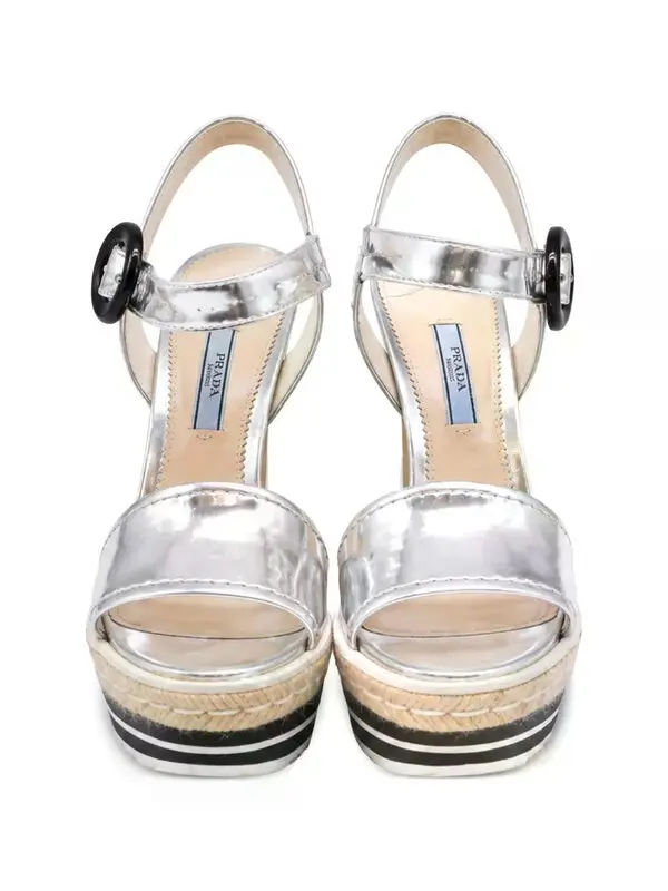Prada Metallic Leather Platform Espadrilles