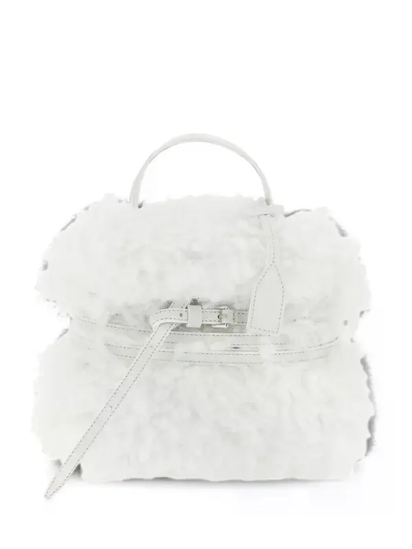 Moschino Small Tie Me Shearling Tote Bag - White