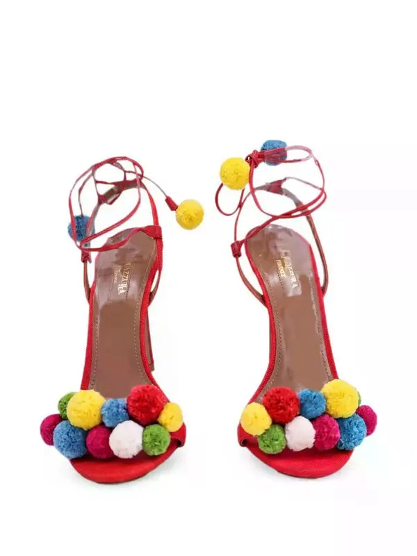 AQUAZZURA Pom Pom Embellished Lace-up Sandals