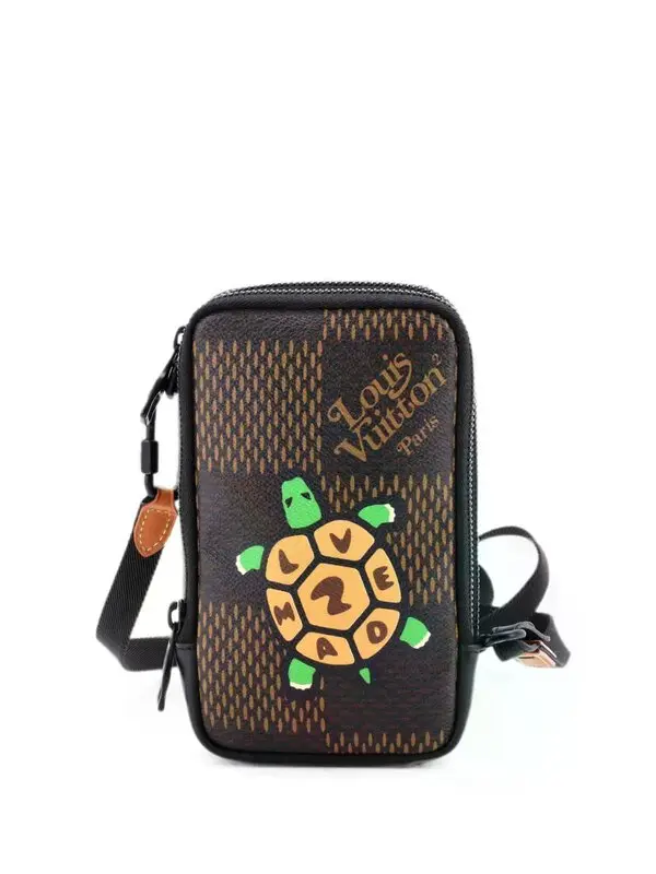 LOUIS VUITTON Nigo Double Phone Pouch Limited Edition Printed Giant Damier Crossbody Bag - Brown