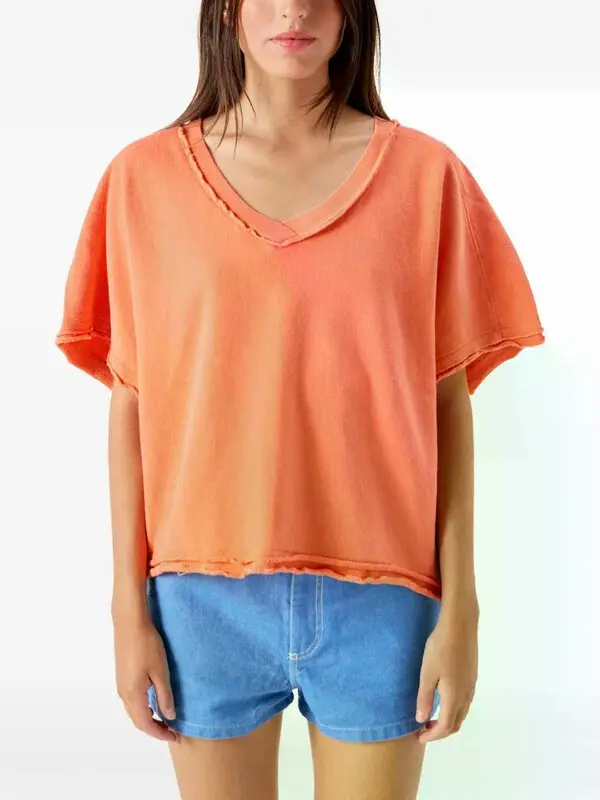 American Vintage Vibetown Raw-edge V-neck T-shirt - Orange