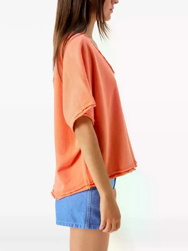 American Vintage Vibetown Raw-edge V-neck T-shirt - Orange