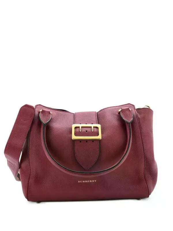 Burberry Buckle Leather Medium Tote Bag - Purple