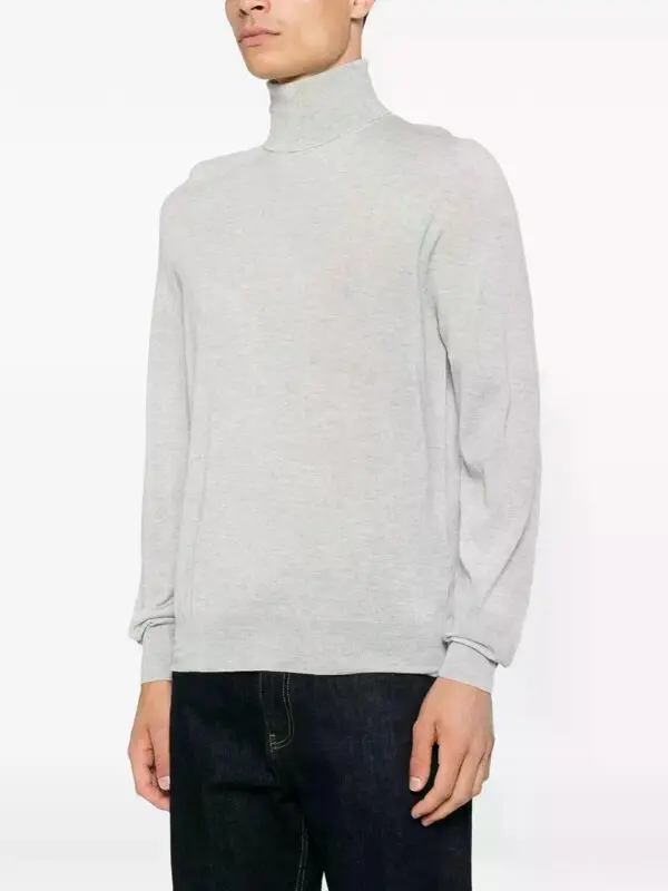 Canali Roll-neck Fine Knit Wool Sweater - Grey