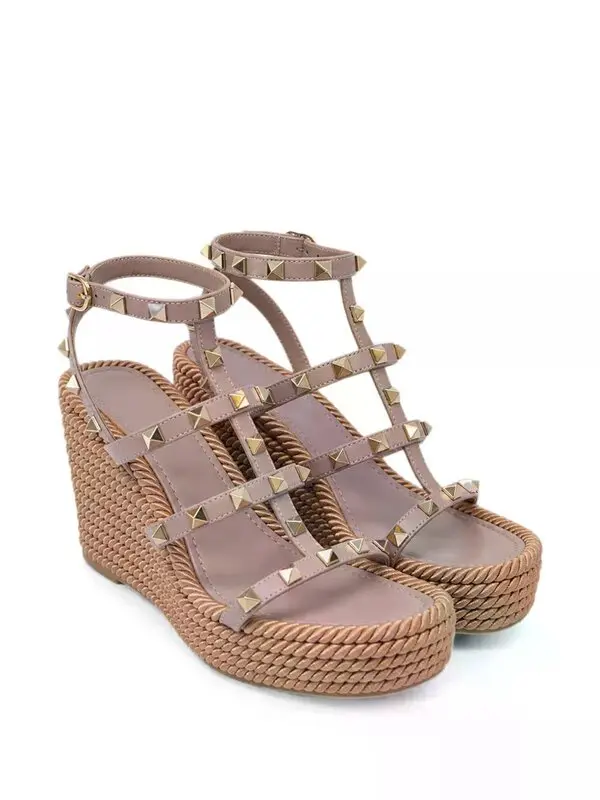 Valentino Garavani Rockstud Torchon Espadrille Wedge Sandals - Neutrals