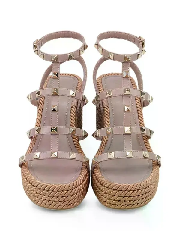 Valentino Garavani Rockstud Torchon Espadrille Wedge Sandals - Neutrals