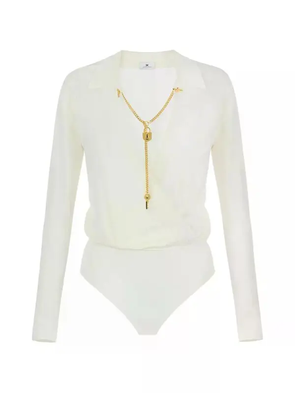 Elisabetta Franchi Chain-adorned Wrap Bodysuit - White